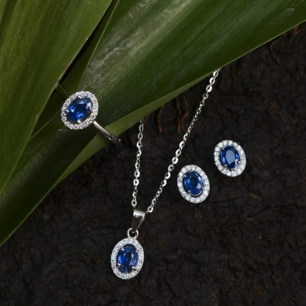 Swarnapali S925 Silver Full Set in Blue Sapphire | Chamathka Jewellers