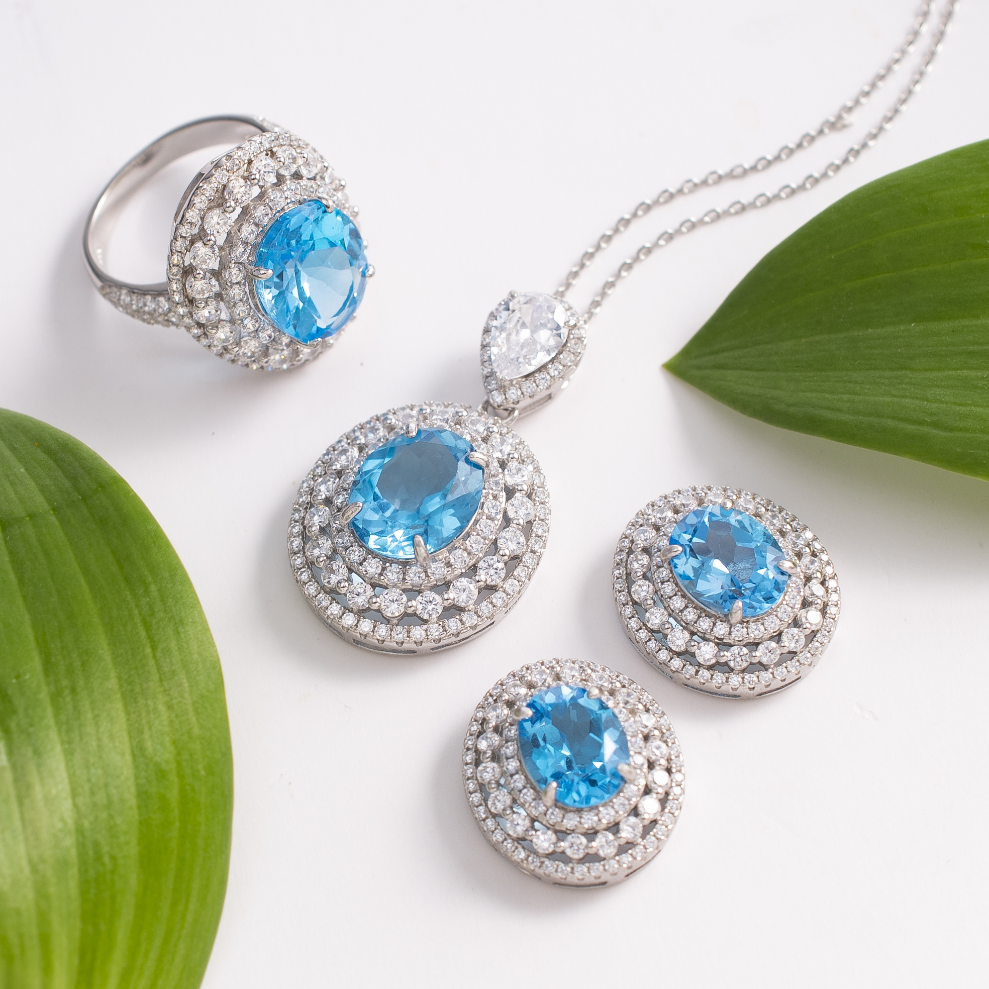 Rare Beauty S925 Silver Blue Topaz Full set (BFS/1072) | Chamathka ...