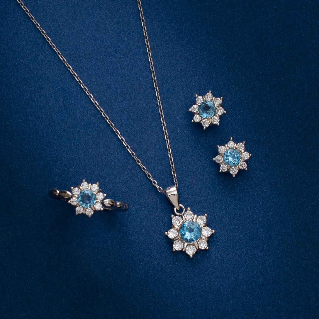 STERLING SILVER MOMUS BLUE TOPAZ FULL SET (BFS/1165) | Chamathka Jewellers